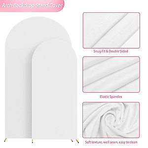 Wokceer Wedding Arch Cover 7.2FT, 6FT Spandex Fitted Wedding Arch Stand Covers 2 Set Round Top Chiara Arch Backdrop Stands Cover for Birthday Party Ceremony Banquet Decoration White