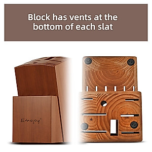 Emojoy Knife Set, 15-Piece Kitchen Knife Set with Block Wooden, Kitchen Knives Sharpener and Scissors German Stainless Steel (Brown)