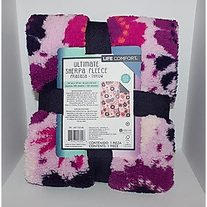Life Comfort Ultimate Sherpa Fleece Children's Pink and Purple Floral Fleece Blanket