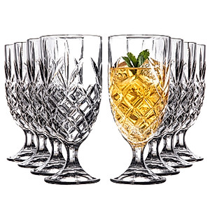 Royalty Art Kinsley Lowball Whiskey Glasses Set, 8 Long-Stem Tumbler, Tall Goblet Style Glassware for Hosting Parties, Events, or Evening Dinners, Bourbon, Scotch or Liquor
