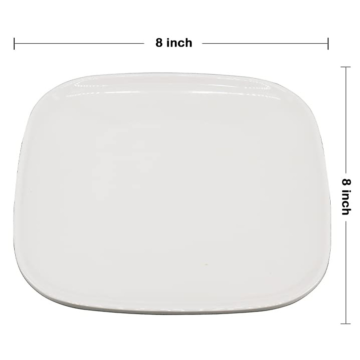 M&B GWPP Melamine Square Plates for Party, Set of 4 Dessert Salad Plates, Snacks, Appetizer Plates for restaurant indoor or outdoor picnic camping. (White)
