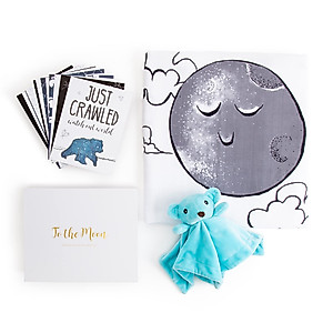JumpOff Jo - Baby Bundle: Baby Swaddle Blanket & 24 Milestone Cards - Photoshoot Props, Soft Breathable Baby Blanket, 47" x 47" (Bear Blue)