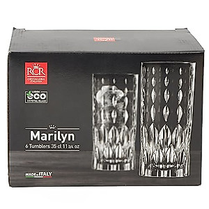 RCR Crystal 6 Piece Marilyn Whisky Glasses Set - Modern Cut Glass Cocktail Tumblers - 337ml