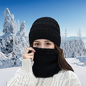 Winter Beanie Hat Scarf Gloves Set for Men, Winter Knit Hat, Neck Warmer, Touchscreen Gloves,Outdoor Earmuffs for Men Women