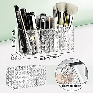 Unaone Makeup Brush Organizer, Acrylic Clear 3-Compartment Makeup Brush Holder Cosmetic Brushes Storage Organizer for Vanity Bathroom
