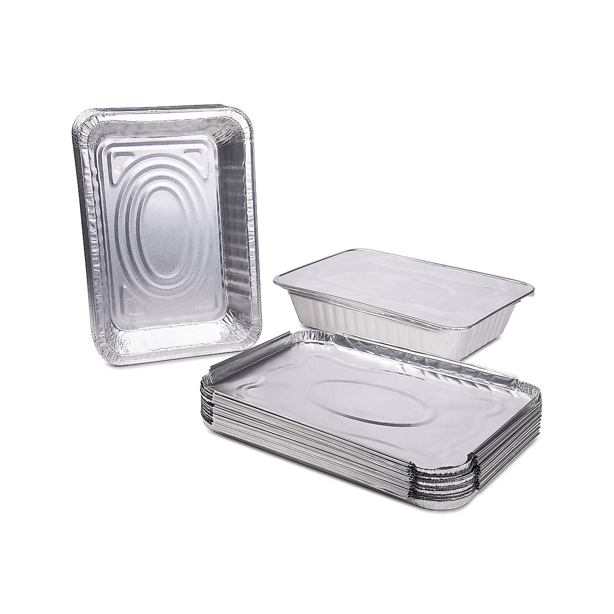 Diplastible Disposable Aluminum Pans with Lids | 10 pack 1-Dinner Portion Pan Oblong Cookware Pans Best Use for Baking, Meal Preparations, Cooking, Roasting, Grilling, Toasting | With Foil Lids