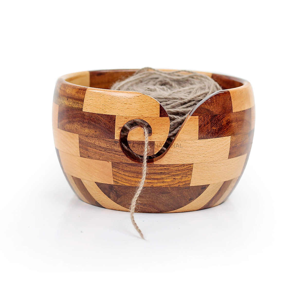 Nagina International Mixed Premium Yarn Storage Bowl For Yarn Balls & Skeins | Crochet & Knitting Bowls Made Out OF Turmeric & Rosewood | Knitter's Gift & Notions (Medium)
