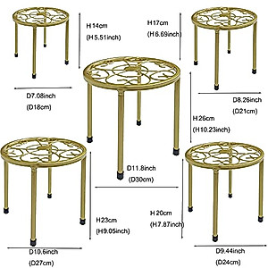 HAINARverS Metal Plant Stands 5-Pack, Heavy Duty Rustproof Iron Corner Flower Pot Stand Holder, Round Supports Display Rack Tiered Plant Stand Shelf For Indoor And Outdoor Multiple (Gold)