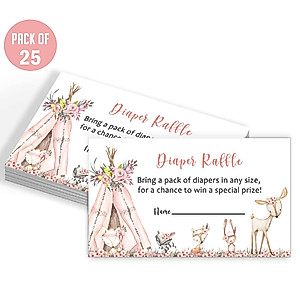 Yuzioey Boho Woodland Baby Shower Invitations, 25 Pack Girl Woodland Invitations Macthing Envelpoes, Diaper Raffle Tickets, Book Request Cards, Pink Teepee Woodland Creatures Invitations