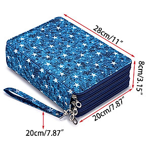 BTSKY Colored Pencil Case- 200 Slots Pencil Holder Pen Bag Large Capacity Pencil Organizer with Handle Strap Handy Colored Pencil Box with Printing Pattern Blue Star