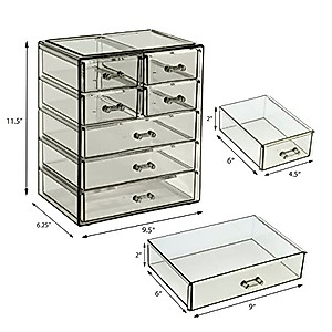 Sorbus Acrylic Clear Makeup Organizer - Big & Spacious Cosmetic Display Case - Stylish Designed Jewelry & Make Up Organizers and Storage for Vanity, Bathroom (3 Large, 4 Small Drawers) [Black Jewel]