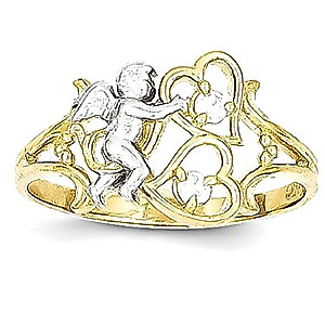 IceCarats 10K Yellow Gold Cubic Zirconia CZ Guardian Angel Heart Love Ring Size 6