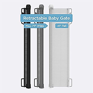 Perma Child Safety Indoor/Outdoor Retractable Baby Gate 41" Tall, Extends to 71" Wide, Gray