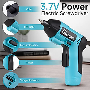 Cornesty Cordless Screwdriver Kit with CRV 50mm Magnetic Bits Set, 3.7V Electric Screwdriver Drill Ket Power Tools with LED Light, Spindle Lock, USB Charging Cable, Storage Box (Blue)