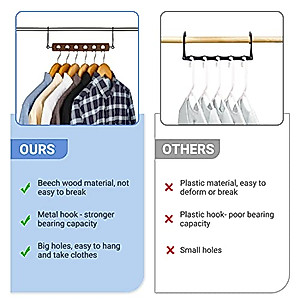 Mkono 4 Pcs Hangers Space Saving Wood Collapsible Hangers for Closet Shirt Organizer with 6 Holes College Dorm Room Essentials, Multiple Hangers in One Closet Clothes Organizer Magic Hanger Stacker