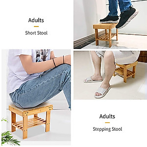VaeFae Bamboo Small Seat Stool for Kids, Foot Rest Shaving Stool,Storage Shelf, Durable Lightweight and Anti Slip, for Home, Bathroom,Bedside | Nursery School