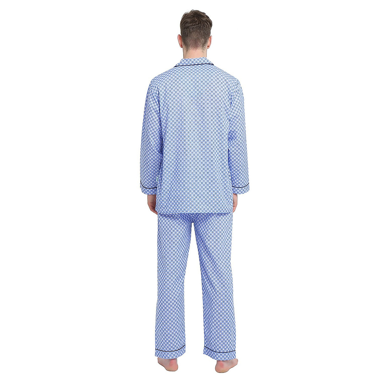 GLOBAL Mens Pajamas Set, 100% Cotton Woven Drawstring Sleepwear Set with Top and Pants/Bottoms