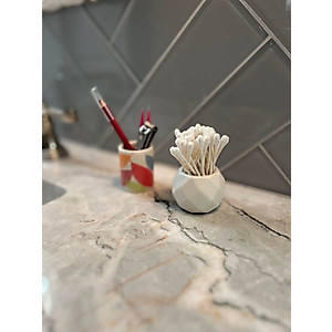 Home Haven Decorative Qtip Holder - Classic White Oval Design - Q Tip Holder for Bathroom, Floss Pick Holder, Flosser Holder, Q-tip Holder, Q Tips Holder, Qtips Holder, Adorable 2" Qtip Jar