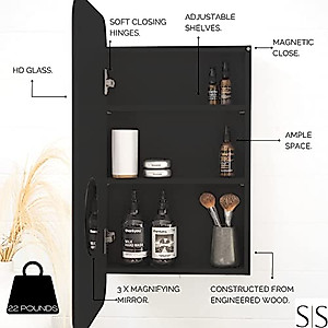 sower and seed Farmhouse Black Medicine Cabinet with Mirror, Black Recessed Medicine Cabinet or Surface Mount - 16" x 29", Black Bathroom Cabinet Mirror - Black Mirror Cabinet