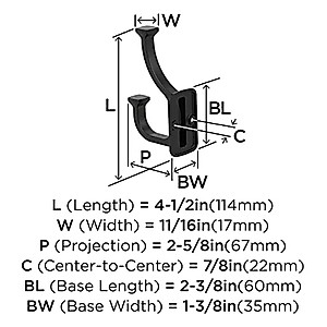 Amerock H37007MB | Alder Double Prong Decorative Wall Hook | Matte Black Hook for Coats, Hats, Backpacks, Bags | Hooks for Bathroom, Bedroom, Closet, Entryway, Laundry Room, Office