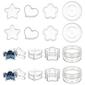 PH PandaHall 24pcs Plastic Containers 4 Style Clear Containers Heart Flower Round Star Beads Storage Containers 0.34 Fl Cosmetic Makeup Pot Jars for Clip Craft Jewelry Small Items Hardware
