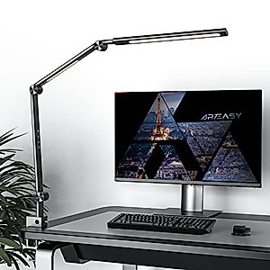 Arteasy LED Desk Lamp, Desk Light for Home Office, Dual Light Source, Eye-Caring Optical Lens, 5 Color Modes & Brightness, Swing Arm Office Lamp, Clamp Lamp with Timer/Memory Function, 18 W(Black)