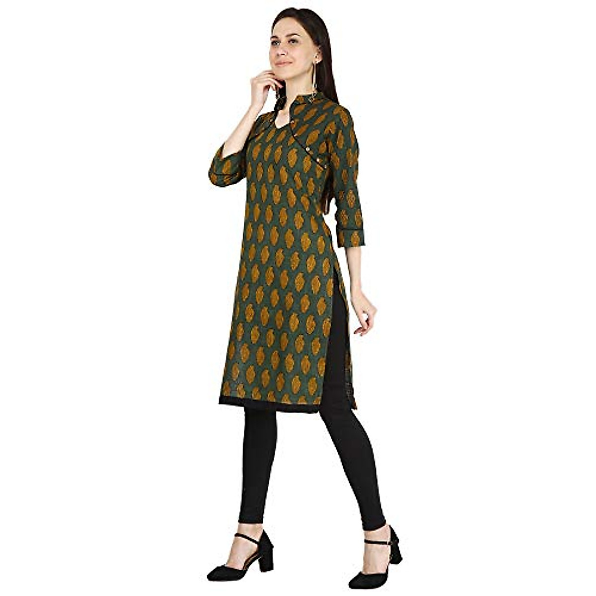 Ramkudi Indian Women's Printed Cotton Kurti Green Top