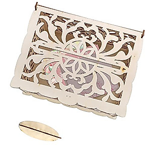 Lawei Wedding Card Box with Lock and Card Sign, Rustic Wooden Card Box, DIY Envelop Gift Money Box Holder, Large Hollow Envelope Box for Wedding Reception, Baby Shower, Birthday, Graduation, Yellow