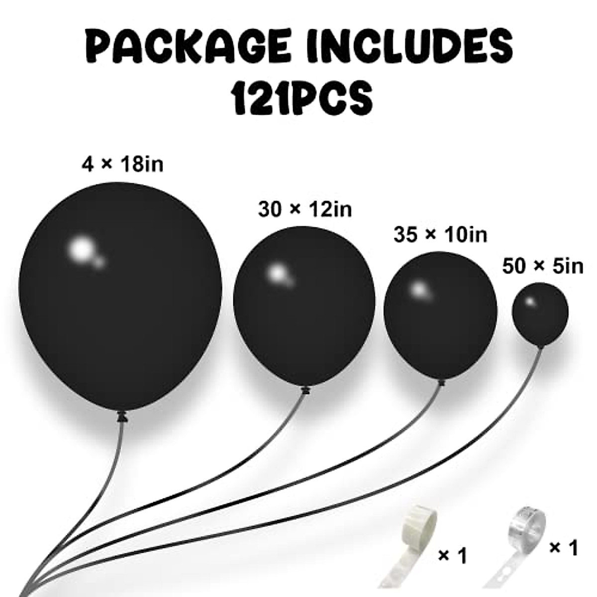 Black Balloon Garland Arch Kit - 121 pcs - Black 5/10/12/18 different sizes of Black latex Balloon Arch Kit, perfect for Birthday Party, Graduation, Baby Shower, Wedding Decoration (black balloons)