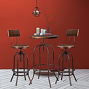 LOKKHAN Bar Table Set with 2 Backrests Stools,3-Piece Round Table Compact Chairs Counter Bar Height Tabletop for Kitchen Dining Living Party Bistro Breakfast,Space-Saving,Most Welded(Copper & Brown)
