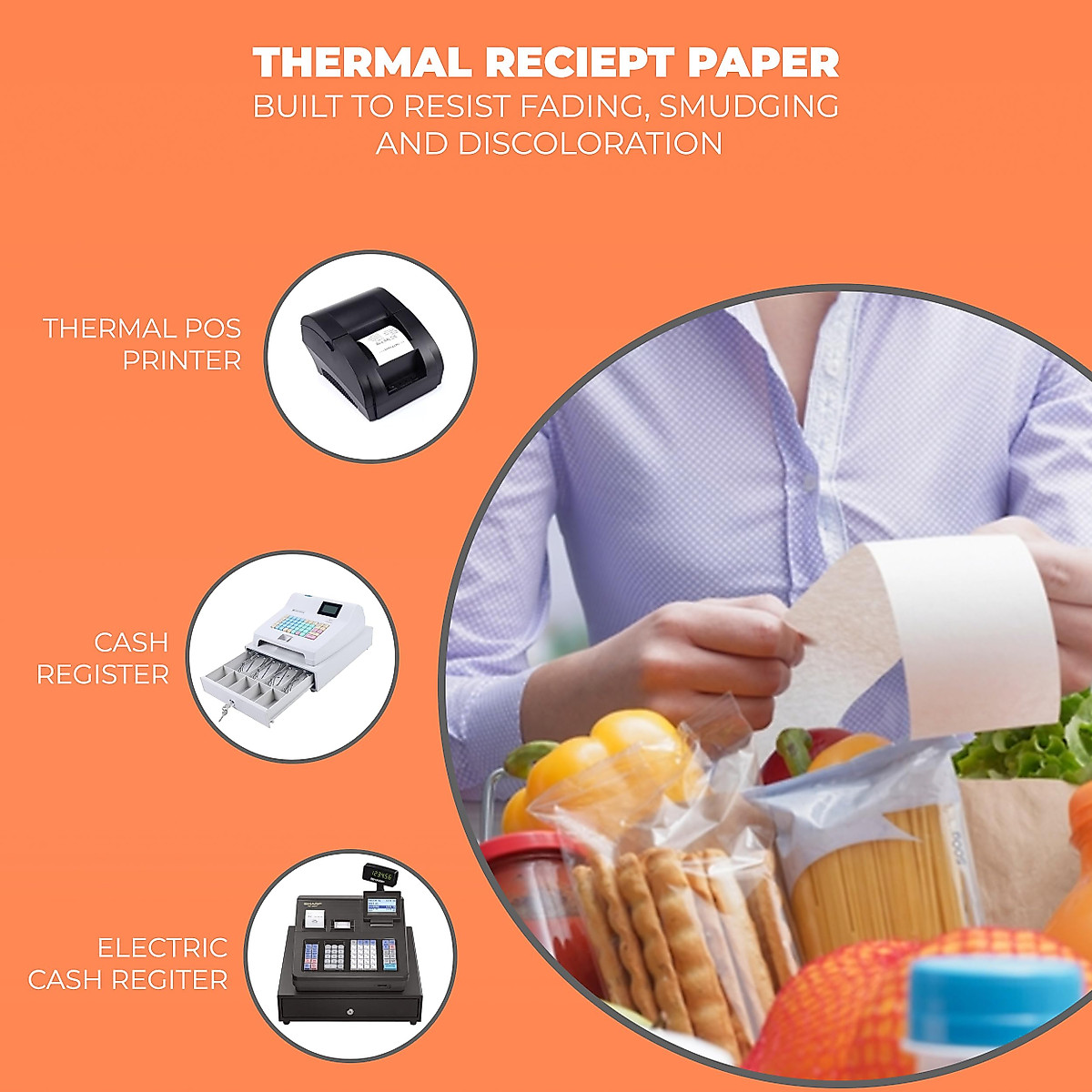 TThermal Printer Receipt Paper Rolls for Cash Registers and POS Print Paper Systems 3-1/8" X 230' - 48 GSM 50 Rolls Comaptible with Square, Clover, Epson Tmt88, Tsp and More