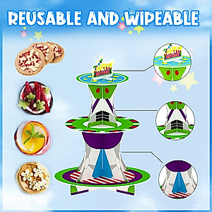 2 Set 3-Tier Story Cupcake Stand Cartoon Story Birthday Party Supplies Cartoon Cupcake Holder Cardboard Cupcake Dessert Tower Story Baby Shower Party Decorations Favors for Kids
