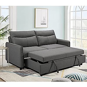 THSUPER 75-Inch Queen Size Convertible Sleeper Sofa Bed, Comfortable Pull-Out Futon Loveseat, Full Love Seat for RV Small Spaces, Hide-A-Bed Fold Out Couch - Grey