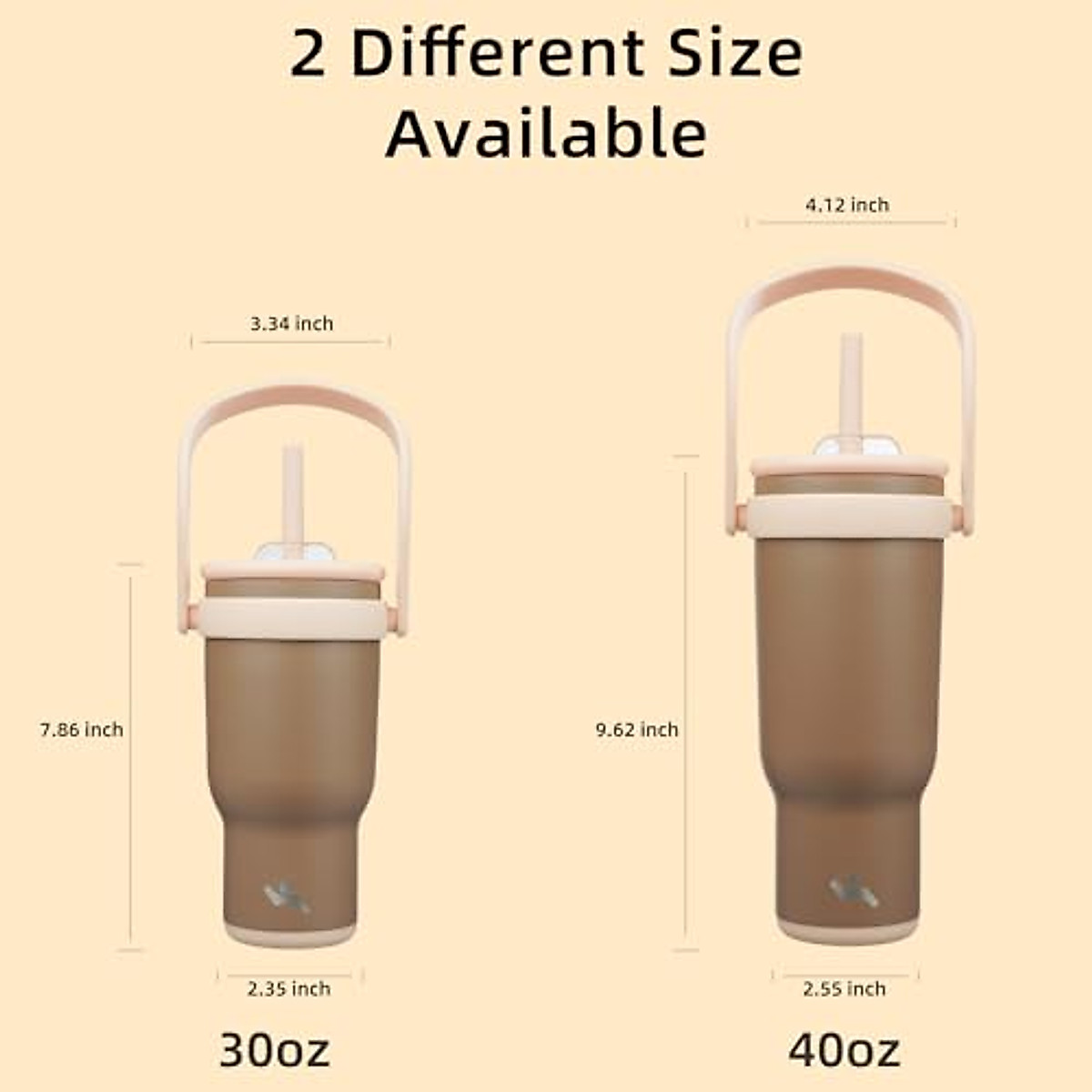 Konokyo 30 oz Tumbler with Side Handle, Insulated Water Bottle with Straw and 2 in 1 Lid, Stainless Steel Cup Travel Coffee Mug for Sports Office Gym,Brown
