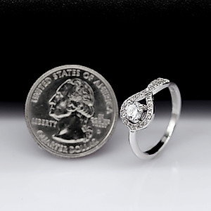 Uloveido Rhodium Plated Teardrop Hollow Swirl Infinity Ring Lab Created Diamond Wedding Anniversary Rings for Women (Size 9) WX022