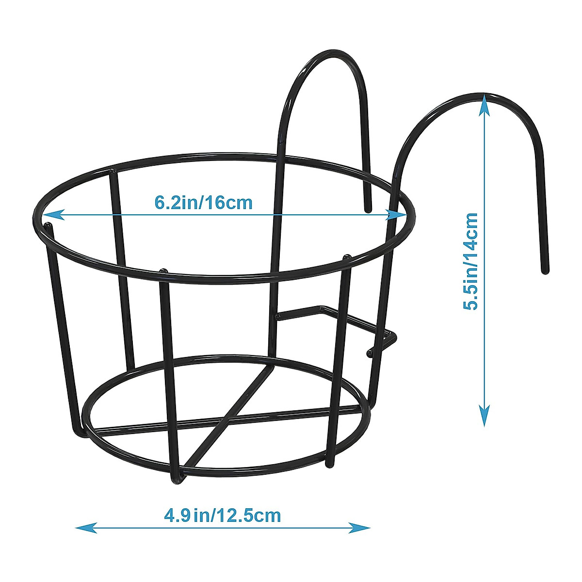 Leoenir 4 Pack Round Hanging Railing Planters - Metal Flower Pot Holder for Balcony and Fence （Black）