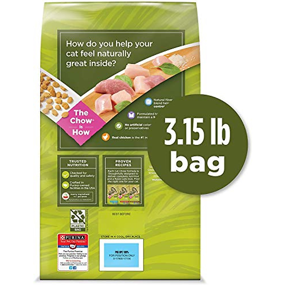 Purina Cat Chow Naturals Dry Cat Food, Indoor With Real Chicken & Turkey, 3.15 Lb Bag
