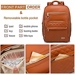 Rabjen Diaper Bag Backpack, Vegan Leather Baby Bag, Large Capacity Multifunction Maternity Travel Back Pack for Men and Women (dark brown)