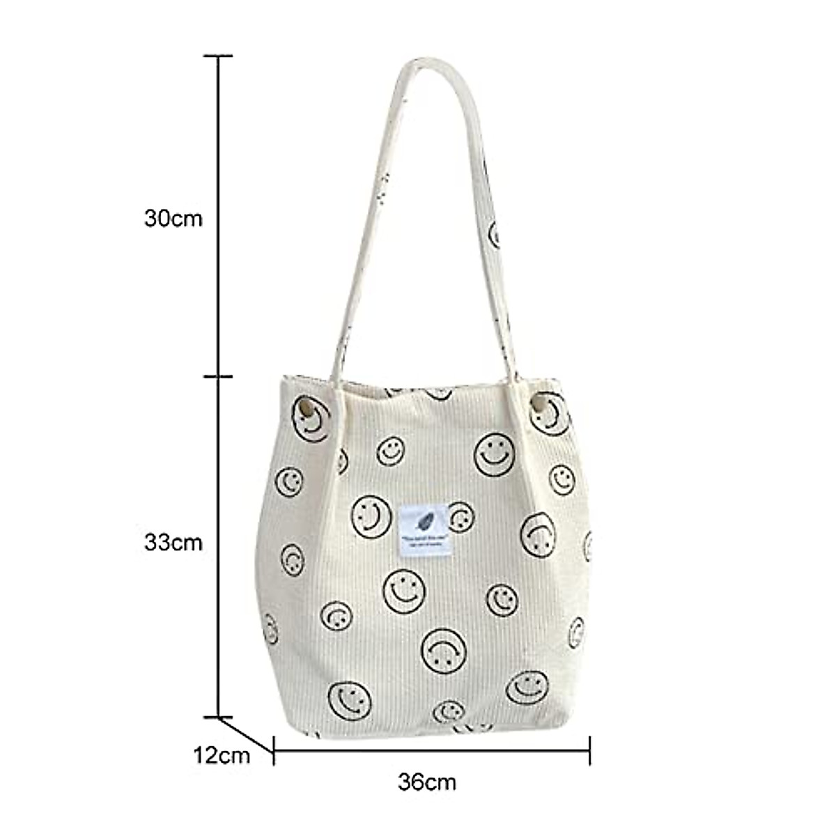 Cessfle Preppy Smiley Face Tote Bag, Corduroy Tote Bag Aesthetic Smiley Cute Tote Bags Handbag Shoulder Bags Teen Girls Trendy Stuff