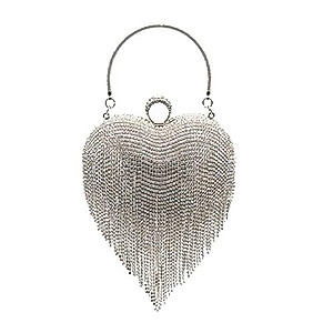 WANLIAN Women Luxury Cute Heart Shape Tassel Evening Clutch Bag Rhinestones Wedding Party Purse Handbag Evening Bags