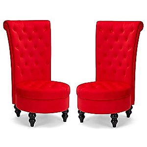 AVAWING Throne Royal Chair Set of 2 for Living Room, Button-Tufted Accent Armless High Back Chair with 24.6 Inch Larger Seat, Thick Padding and Rubberwood Legs, Enthusiastic Red