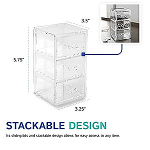 Huang Acrylic Clear Stackable 3-Drawer Organizer, Makeup Jewelry Accessories Cosmetic Countertop Storage Display