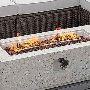 COSIEST 2-Piece Outdoor Propane Fire Pit Table Set w Tank Table, 42-inch Terrazzo Rectangle Fire Table (50,000 BTU) w 16 inches Tank Cover Side Table 20lb, Waterproof Cover for Garden, Pool, Backyard