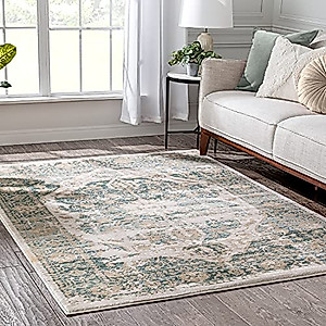 Well Woven Kensington Maxwell Blue Modern Medallion Antique Vintage Distressed Area Rug 3'11" x 5'3"