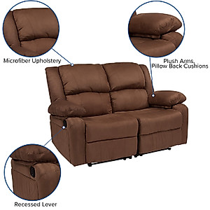 EMMA + OLIVER Brown LeatherSoft Loveseat with Two Built-in Recliners
