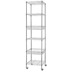 Finnhomy Heavy Duty 6 Tier Wire Shelving Unit with Wheels 18x18x72-inches 6 Shelves Storage Rack Thicken Steel Tube, Adjustable Shelving Rack for Kitchen Bathroom Office, NSF Certified, Chrome