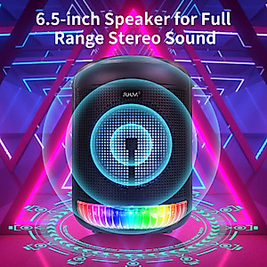 RHM K113 Karaoke Machine with 6 Color Change, Powerful Sound, Rechargeable Battery & A Wired Microphone, 6 Hours Playtime, Support Bluetooth/AUX/USB/TF/FM/REC, for Home/Party/Picnic/Outdoor Actives