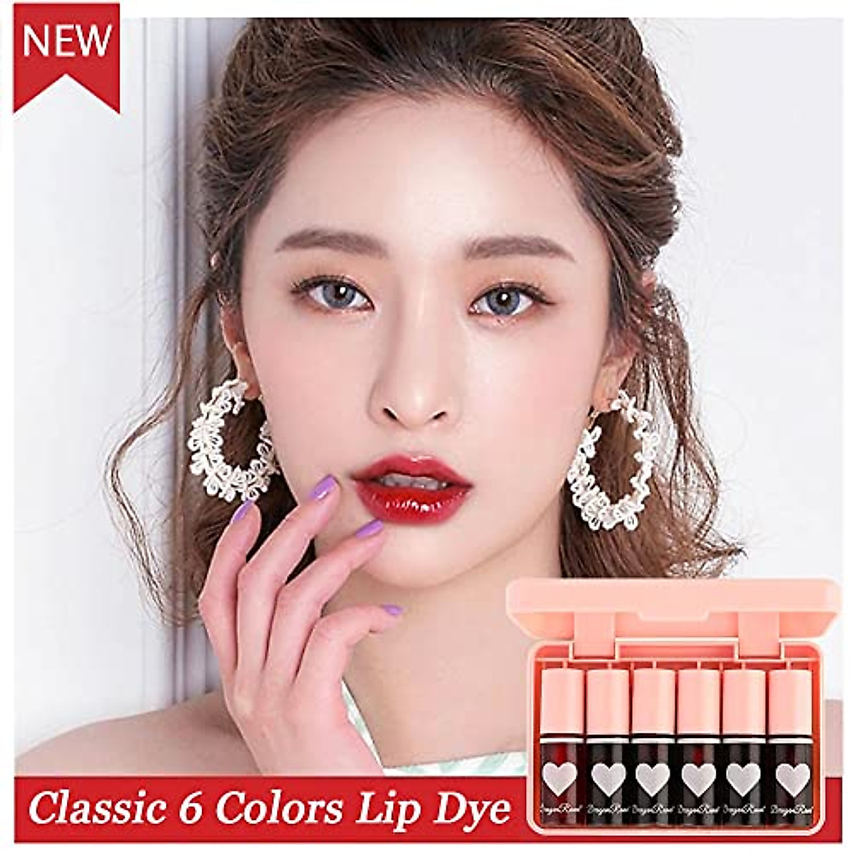 6 Colors Lip Tint Stain Set, Charm Kiss Korean Lip Gloss Plumping Mini Liquid Lipstick, Multi-use Lip and Cheek Tint, Long lasting Non-Stick Cup Waterproof, High Pigment, Vivid Color, Lip Tint Makeup