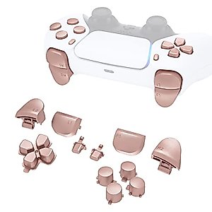 eXtremeRate Replacement D-pad R1 L1 R2 L2 Triggers Share Options Face Buttons, Metallic Rose Gold Full Set Buttons Compatible with ps5 Controller BDM-010 & BDM-020