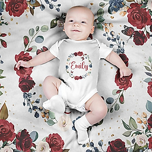 ZouZou Personalized Monogram Baby Blankets with Name, Customized Baby Blanket for Girls, Roses Baby Blanket, Best Gift for Baby, Newborn, New Mom, Super Soft Plush Fleece, 30 x 40 inch